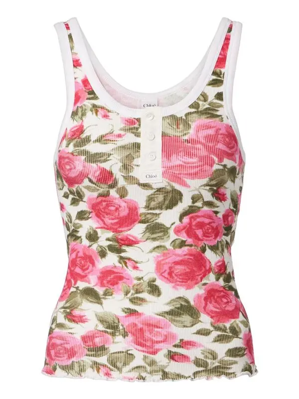Chloé Floral Ribbed Cotton-blend Tank Top - White