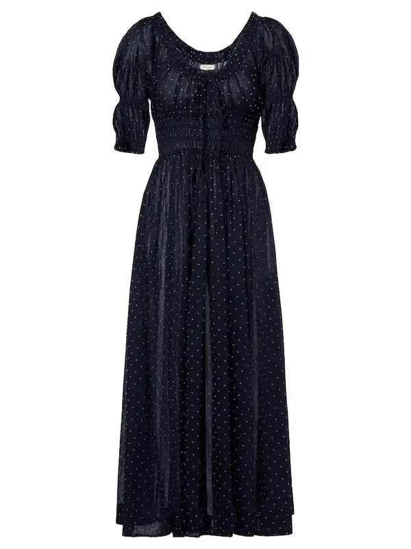 DÔEN Ischia Polka-dot Cotton Midi Dress - Blue