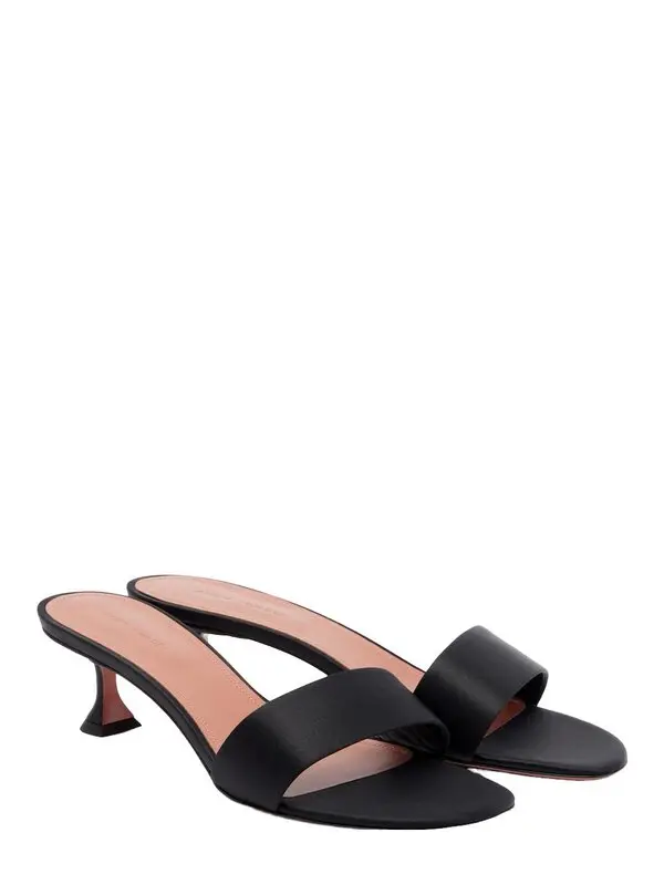 Amina Muaddi Satin Mules With Gold Hardware - Black