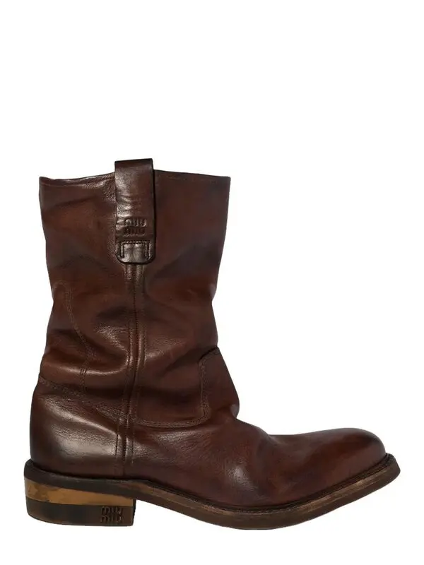 Miu Miu Foulé Leather Booties - Brown