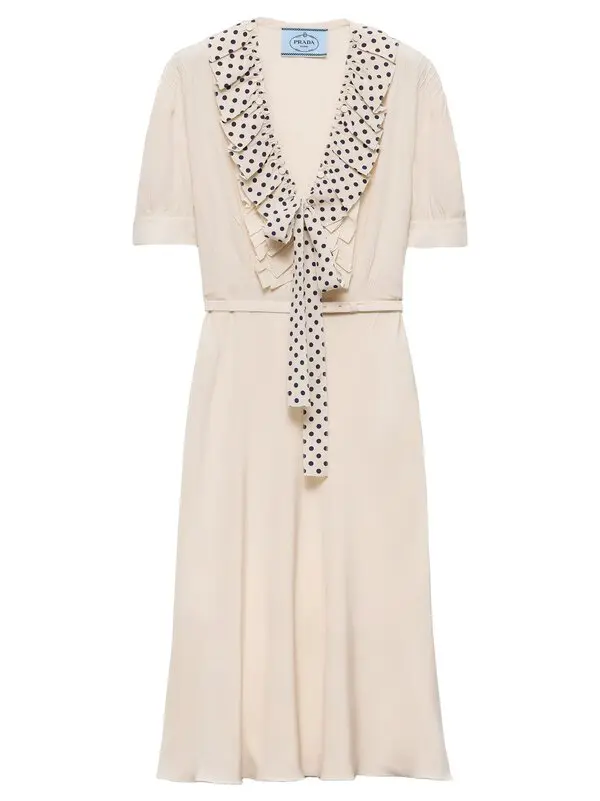Prada Embroidered Marocain Dress - Neutral