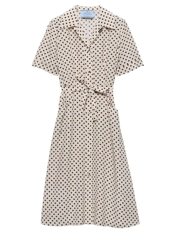 Prada Polka-dot Print Marocain Shirt Dress - Neutral