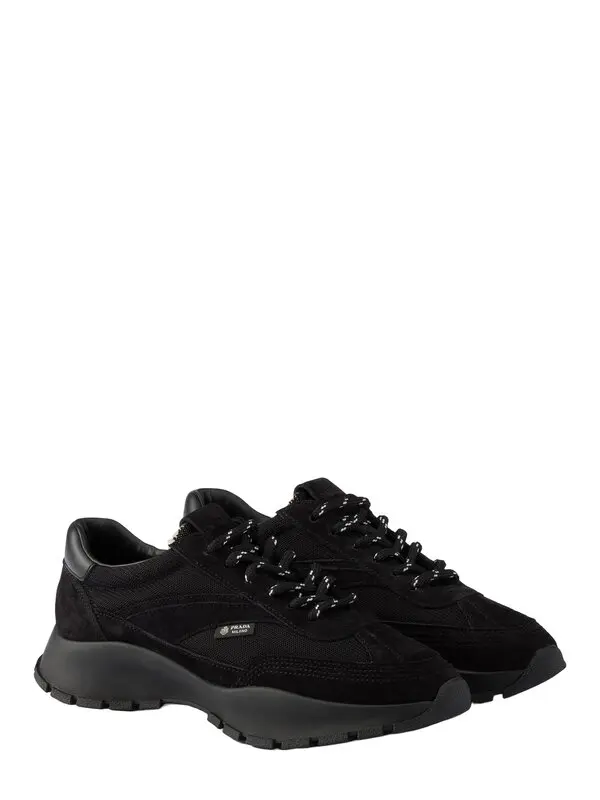 Prada Mesh Fabric And Suede Sneakers - Black