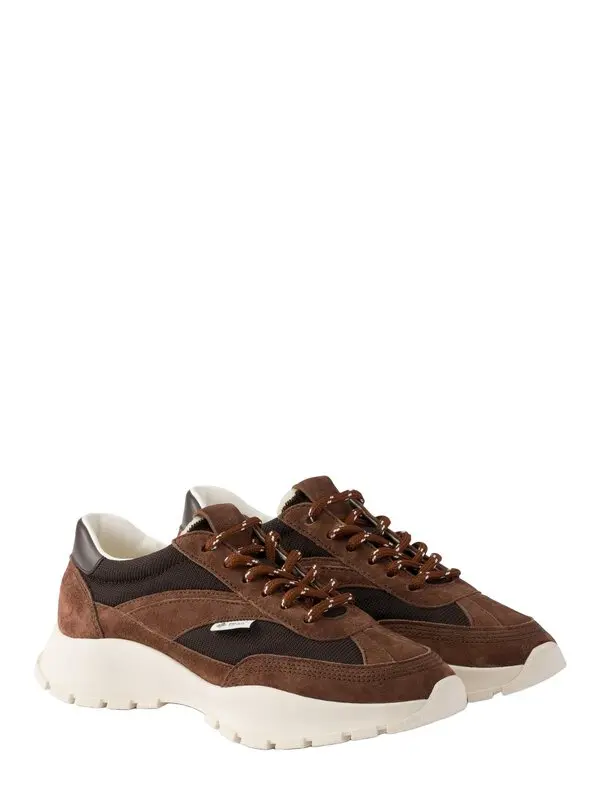 Prada Mesh Fabric And Suede Sneakers - Brown