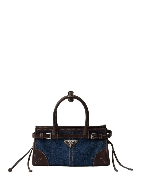 Prada Small Denim And Leather Handbag - Blue