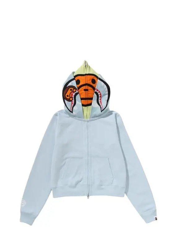 A BATHING APE Milo Shark Cropped Full Zip Double Hoodie - Blue