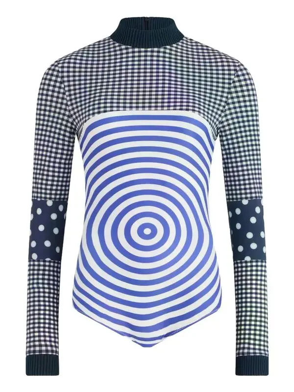 JEAN PAUL GAULTIER Gingham Target Long-sleeve Top - Blue