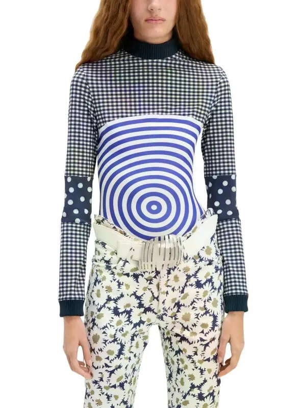 JEAN PAUL GAULTIER Gingham Target Long-sleeve Top - Blue