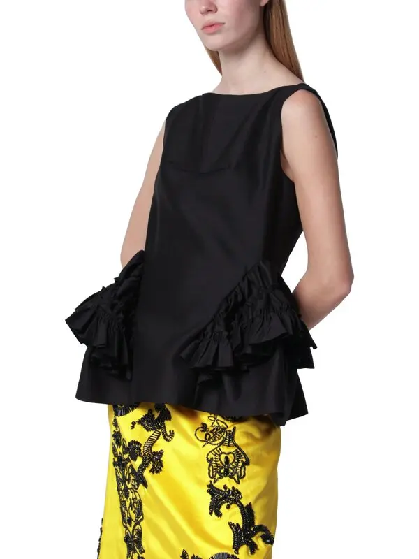 Dries Van Noten Wool And Silk Ruffled Top - Black