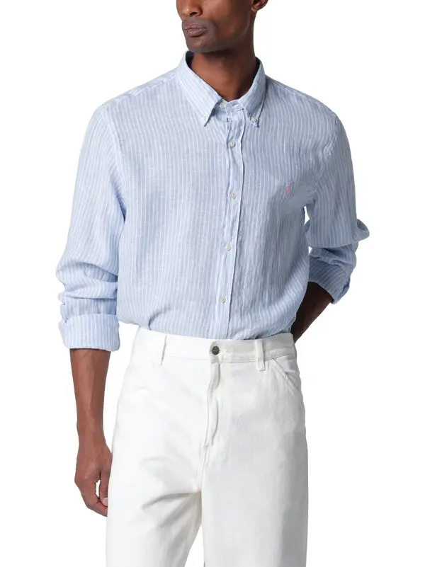 Polo Ralph Lauren White Striped Linen Shirt - Light Blue