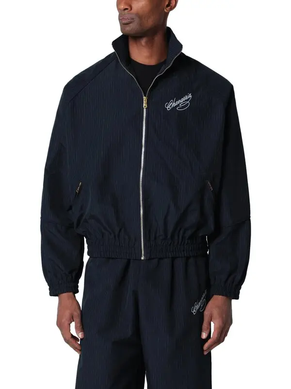 WILLY CHAVARRIA Pinstripe Zip-up Jacket With Logo - Blue
