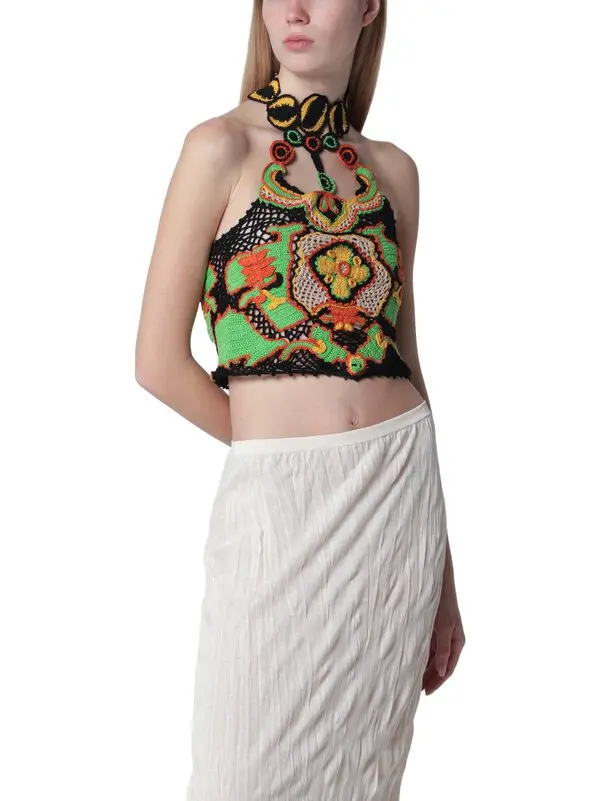 Etro Floral Crochet Cropped Top - Yellow