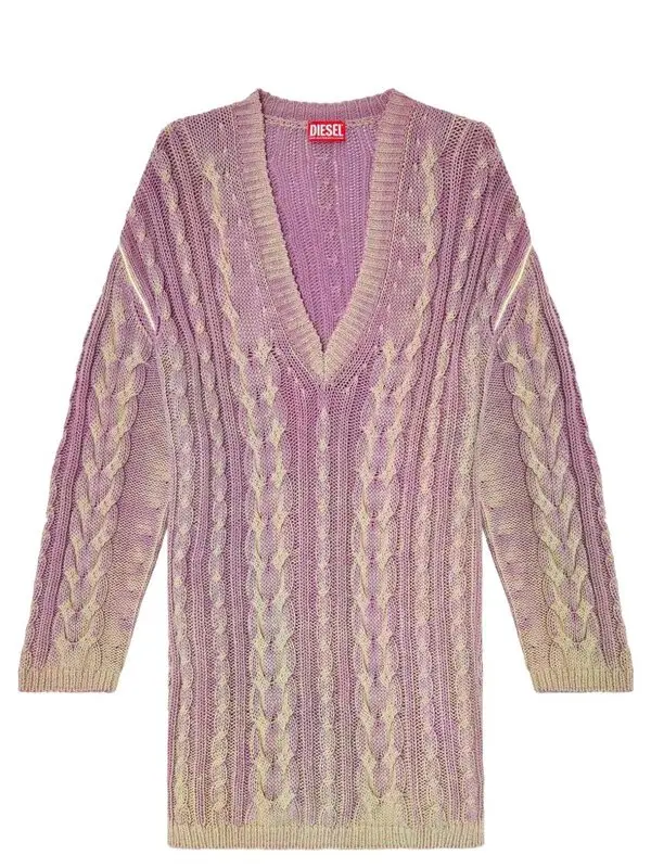 DIESEL® Cable-knit V-neck Mini Dress - Purple