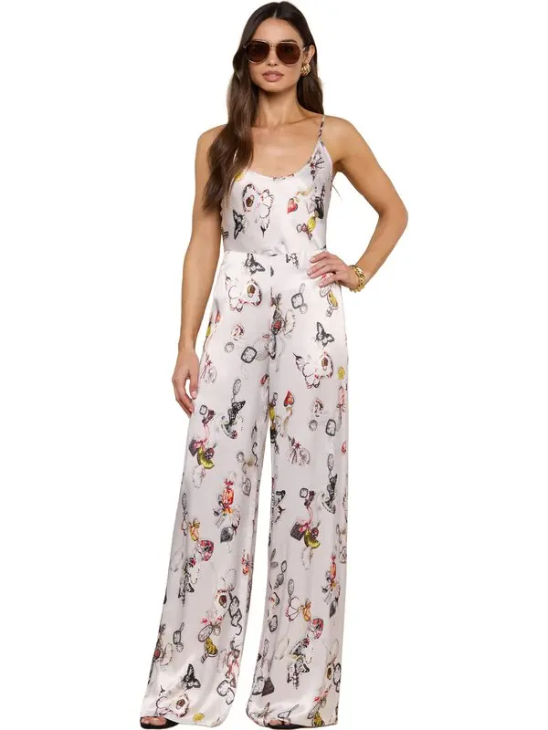 L'Agence Kimia Satin Printed Pants - Ecru Multi Lock Butterfly