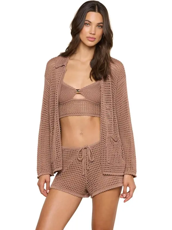 L'Agence Mariana Pointelle Knit Shirt - Hazelnut