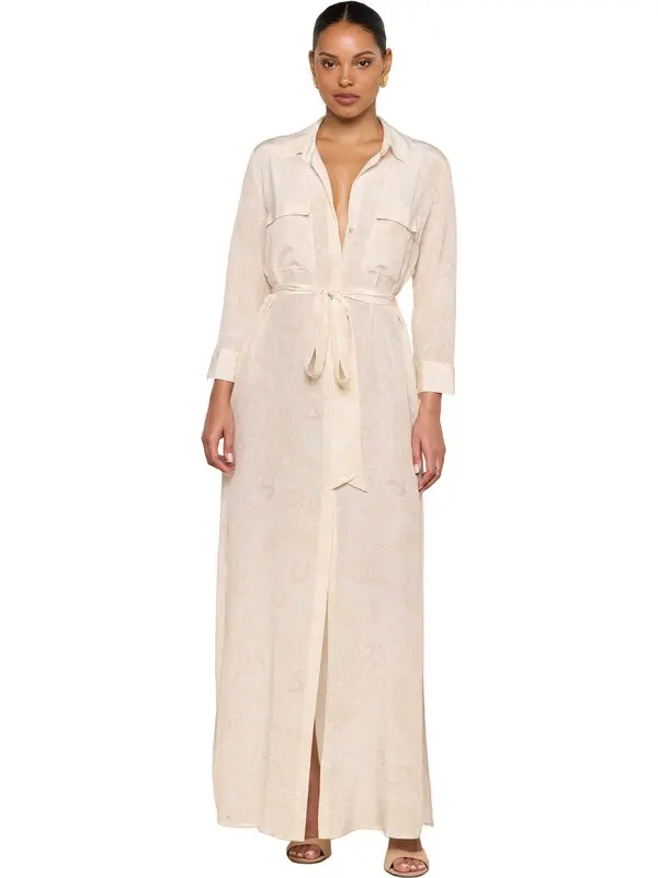 L'Agence Cameron Silk Shirt Dress - Vintage White Tonal Paisley