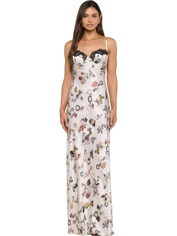 L'Agence Sayla Silk Gown - Ecru Multi Lock Butterfly
