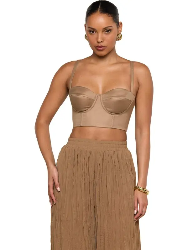 L'Agence Sonya Linen-blend Bustier - Barley