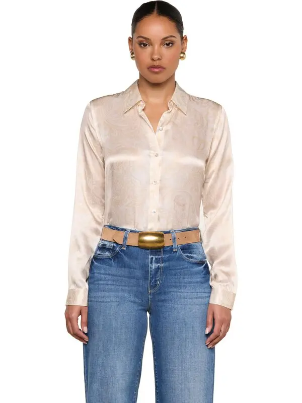 L'Agence Tyler Silk Blouse Top - Vintage White Tonal Paisley