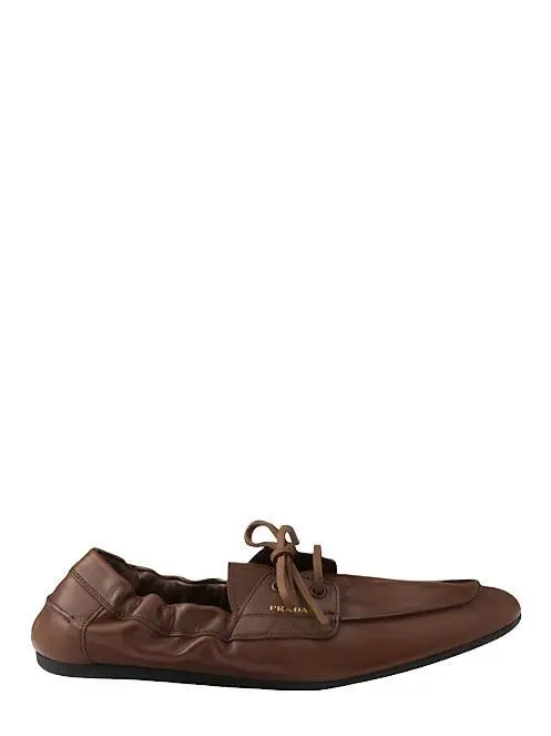 Prada Antiqued Leather Boat Loafers - Brown