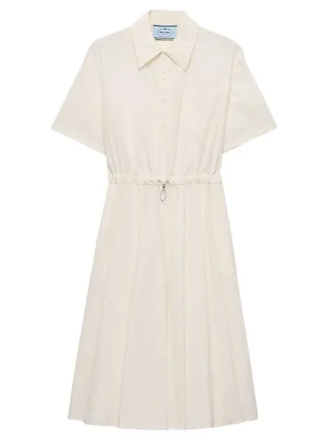 Prada Short-sleeved Technical Cotton-blend Midi Shirt Dress - Neutral