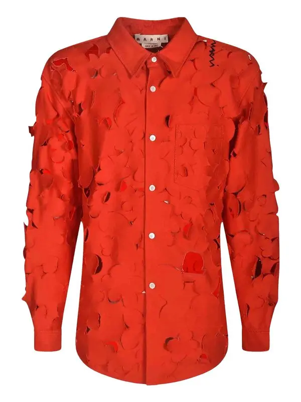 Marni Embroidered Rover Flowers Cut Out Shirt - Red