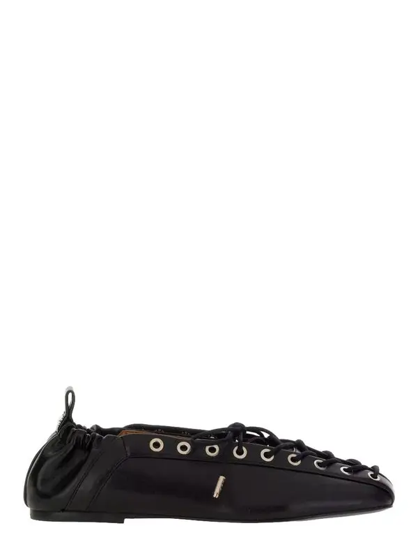 GANNI Eyelet-embellished Lace-up Ballet Flats - Black