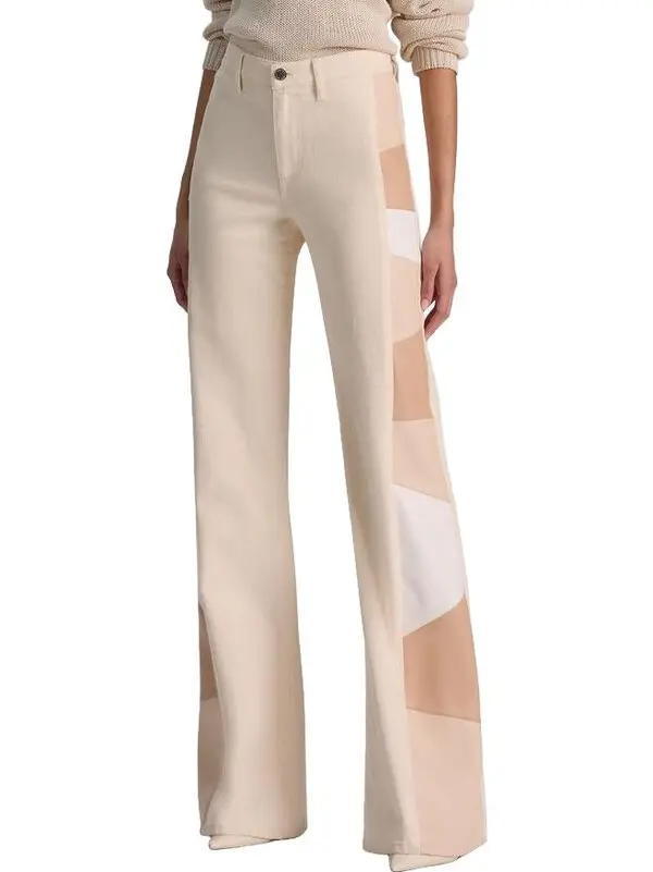 Alice + Olivia Vegan Patchwork Bell Bottom Jeans - White