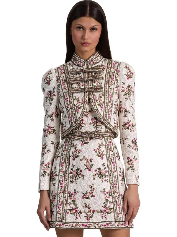Alice + Olivia Ilaria Embroidered Jacquard Jacket - White