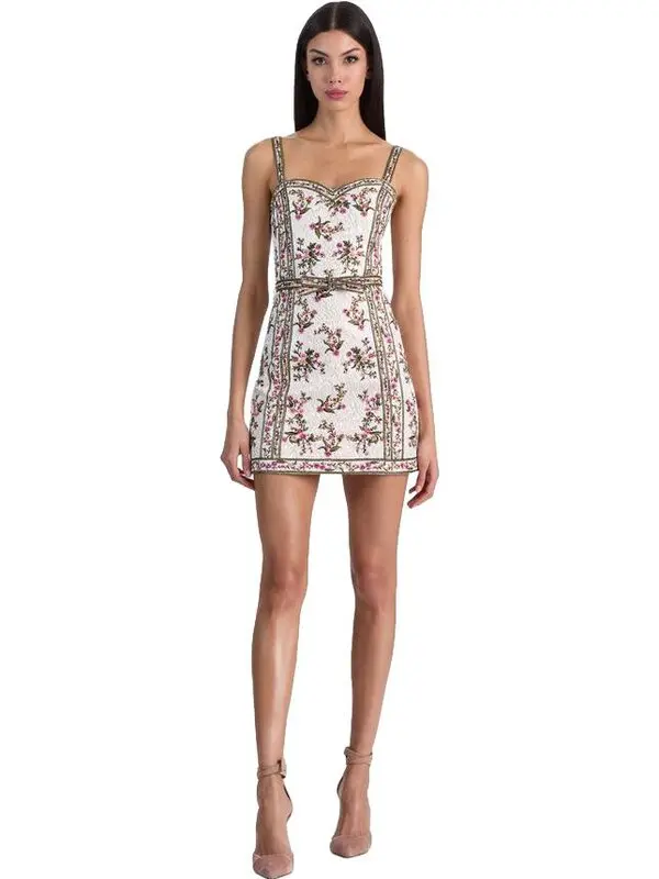 Alice + Olivia Katia Embroidered Mini Gown - White