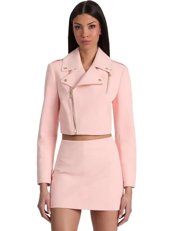 Alice + Olivia Krishna Suede Cropped Moto Jacket - Neutral