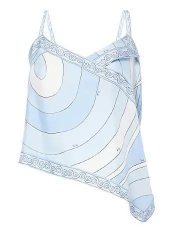 Emilio Pucci Iride Asymmetric Silk Top - Pale Blue