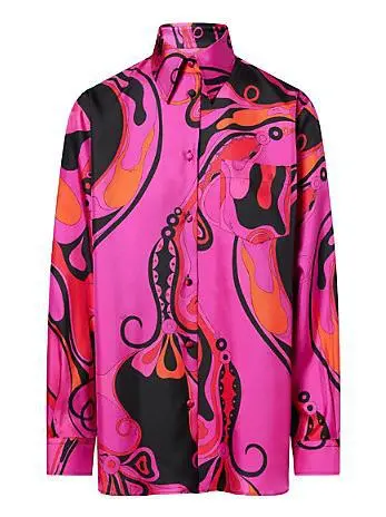 Emilio Pucci Long-sleeve Printed Satin Shirt - Fuchsia Black