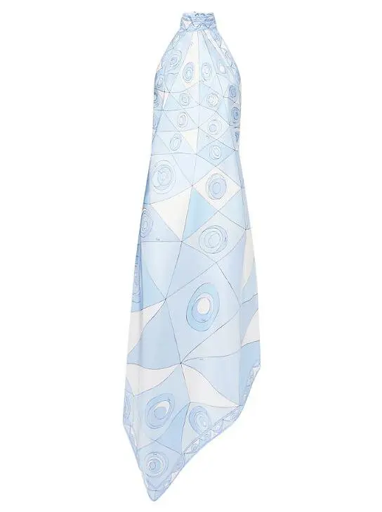 Emilio Pucci Halter-neck Patterned Silk Midi Dress - Pale Blue