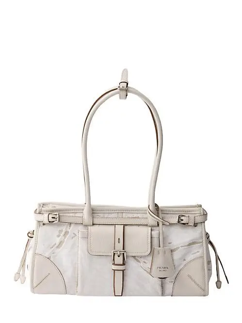 Prada Linen And Leather Shoulder Bag - White
