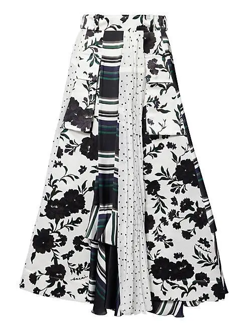 Sacai Woven Midi Skirt - White Multi