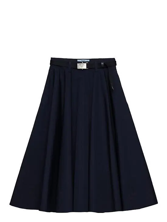Prada Belted Poplin Midi Skirt - Blue