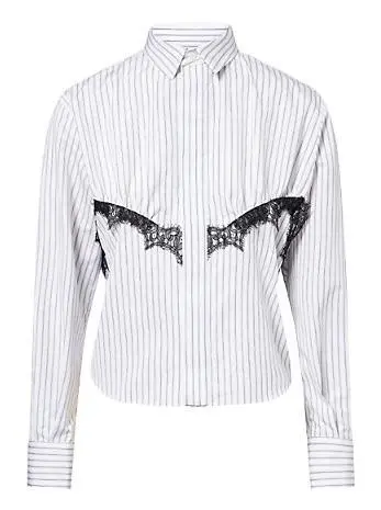 Sacai Lace-appliqué Pinstripe Cotton Poplin Shirt - Off White Stripe