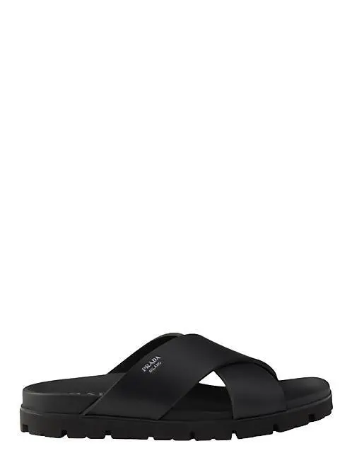 Prada Crisscross Rubber Sandals - Black