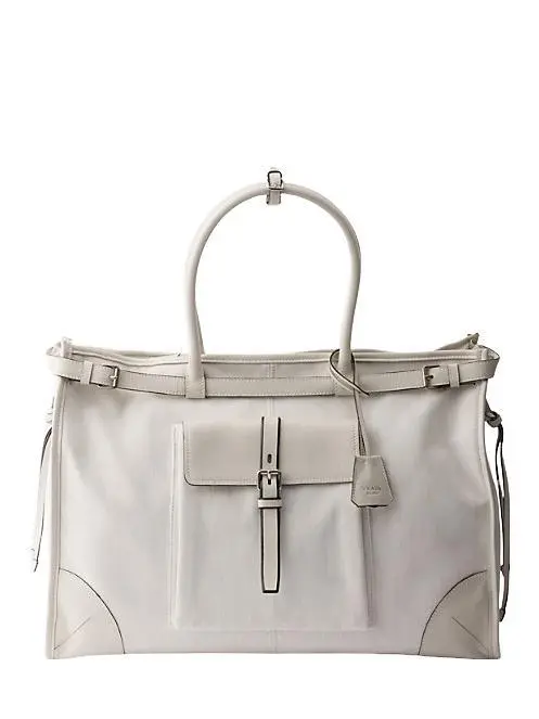 Prada Denim And Leather Tote Bag - White