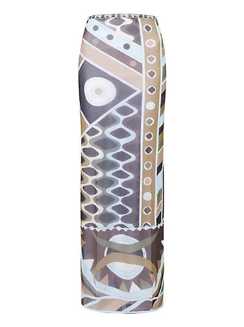 Emilio Pucci Vivara Printed Tulle Maxi Skirt - Khaki Blue