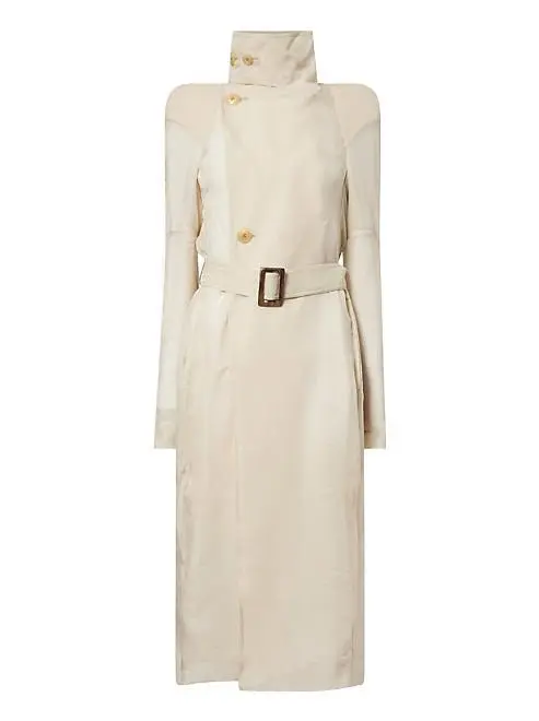 Rick Owens Funnel-neck Silk Trench Coat - Sand