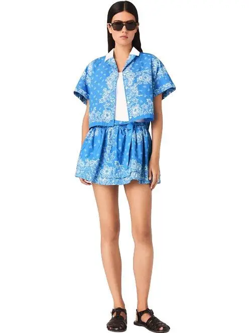 Maje Contrast Collar Printed Shirt - Blue