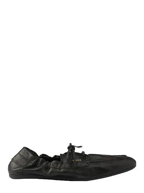 Prada Antiqued Leather Boat Loafers - Black