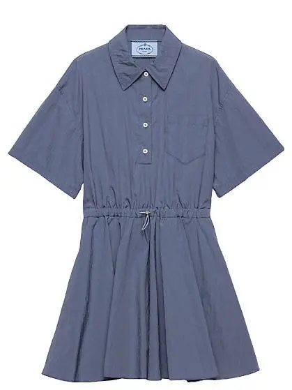 Prada Short-sleeved Technical Pongé Cotton-blend Mini Shirt Dress - Blue