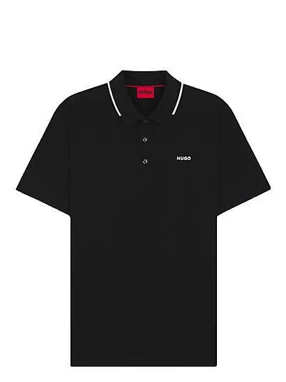 Hugo Contrast-trim Slim-fit Stretch-cotton Polo Shirt - Black
