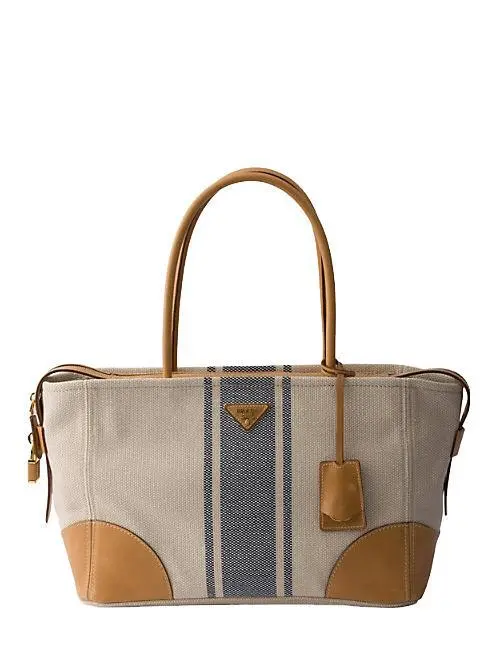 Prada Canvas And Leather Shopping Bag - Neutral