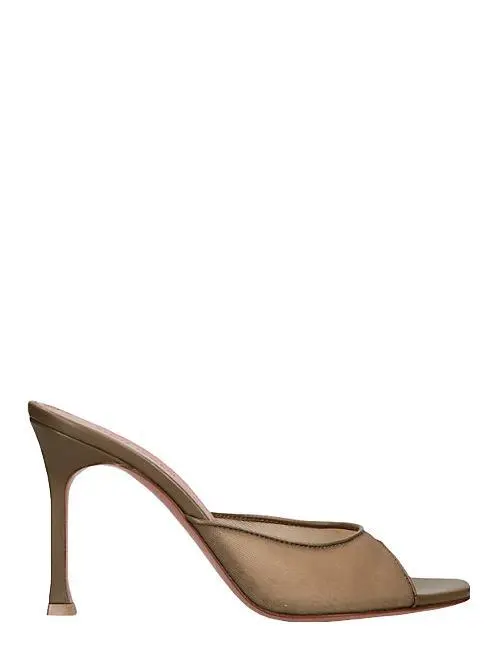 Amina Muaddi Alexa 95 Mesh Heeled Mules - Taupe