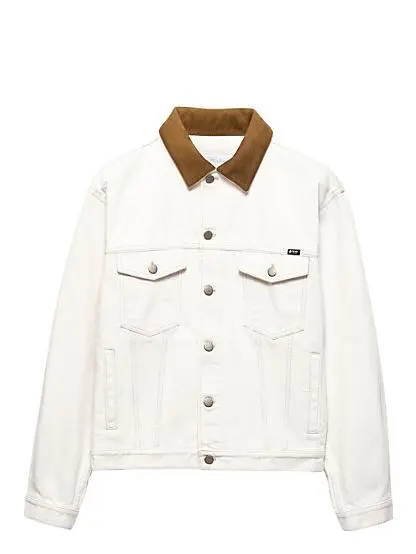 Prada Leather-collar Denim Trucker Jacket - White