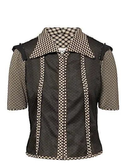 MAISON MARGIELA Short-sleeve Gingham Shirt - Beige Black